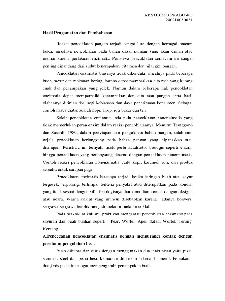 Pencoklatan Enzimatis Buah Buahan | PDF