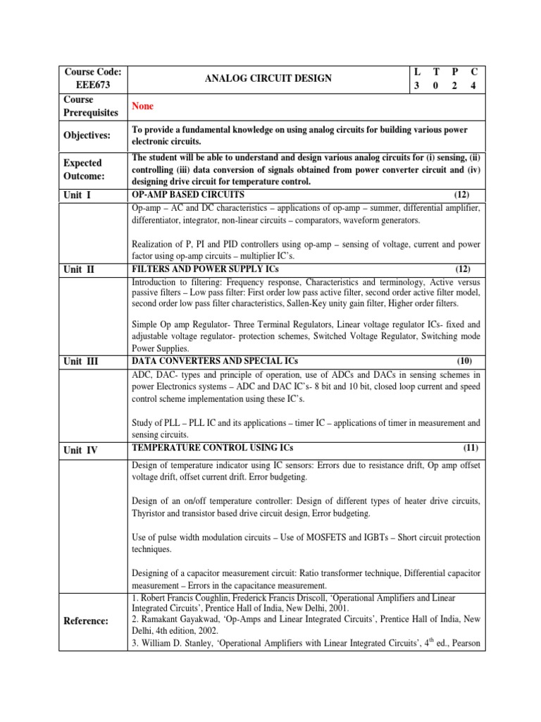Analog Circuit Design MDFD Syllabus | PDF | Operational Amplifier | Analogue Electronics