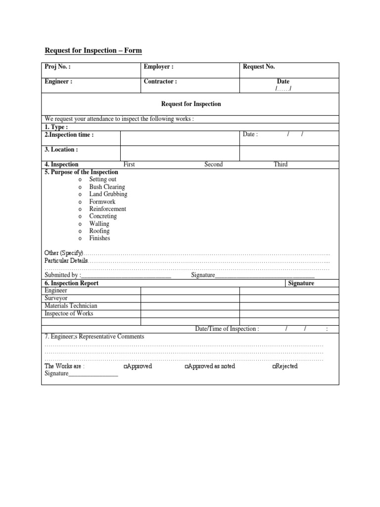 Request For Inspection - Form | PDF | Economic Sectors | Engineering