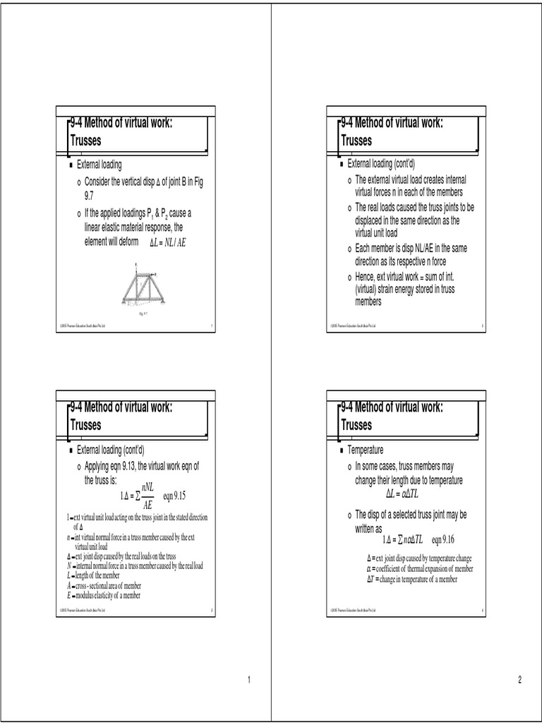 9-4 Method of Virtual Work: Trusses 9-4 Method of Virtual Work: Trusses ...