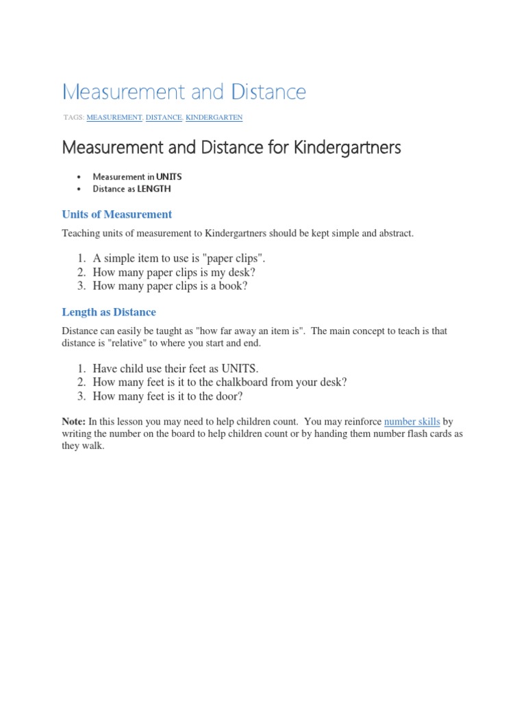 Teaching Measurement and Distance in Kindergarten | PDF