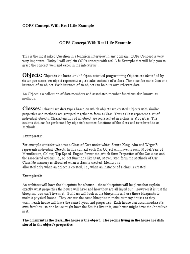 OOPS Concept With Real Life Example | PDF | Method (Computer ...
