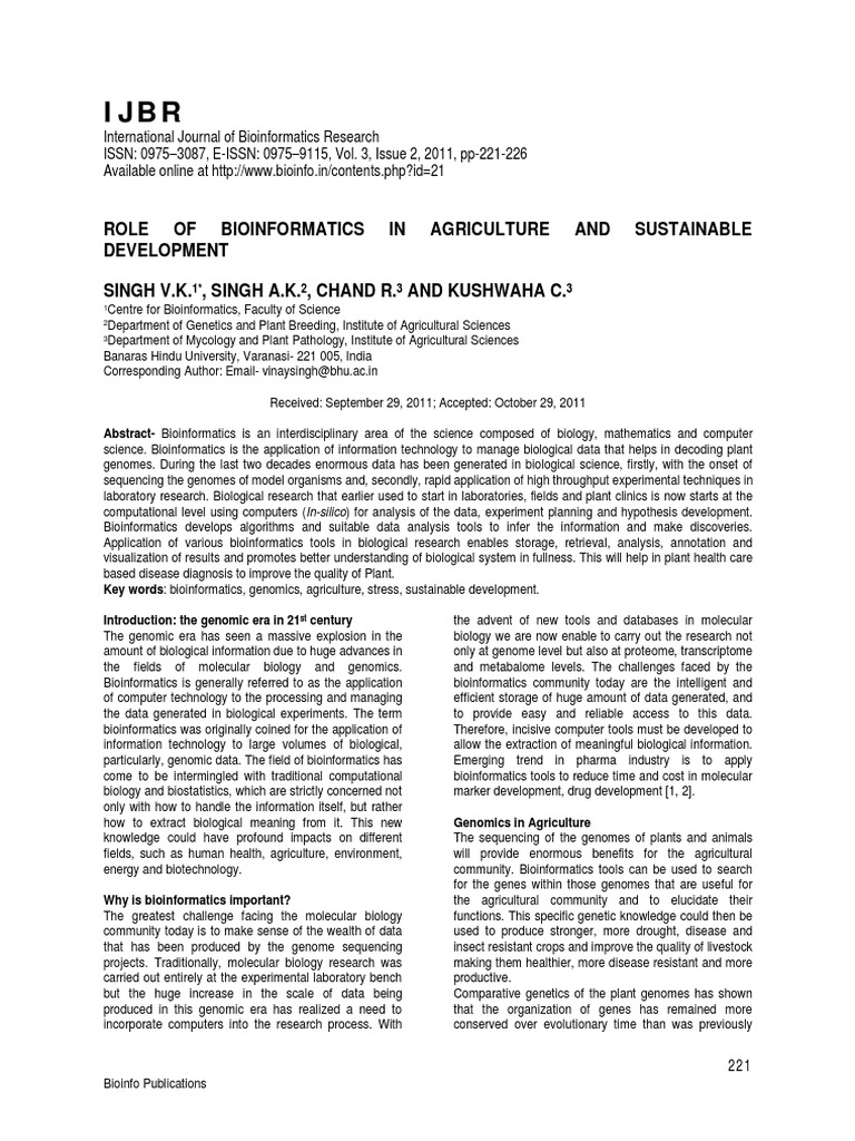 Bioinformatics in Agriculture and Sustainability | PDF | Sequence ...