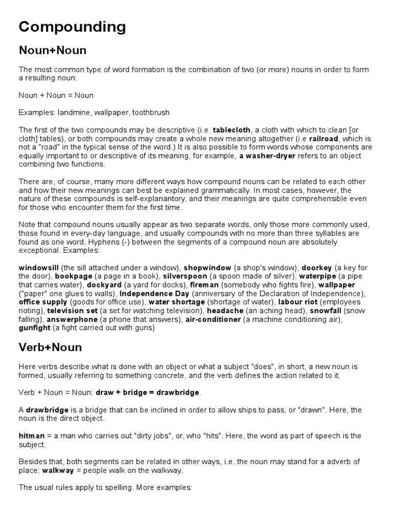 WORD FORMATION Compounding | PDF | Adverb | Part Of Speech