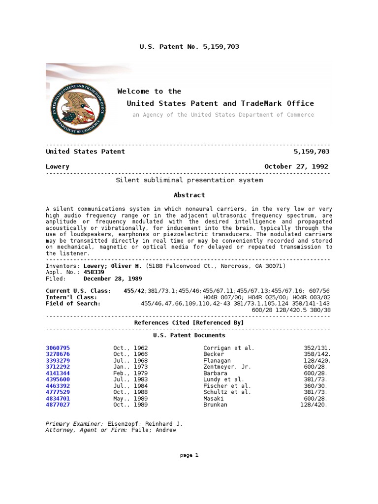 US Patent No 5.159.703 | PDF | Modulation | Frequency Modulation