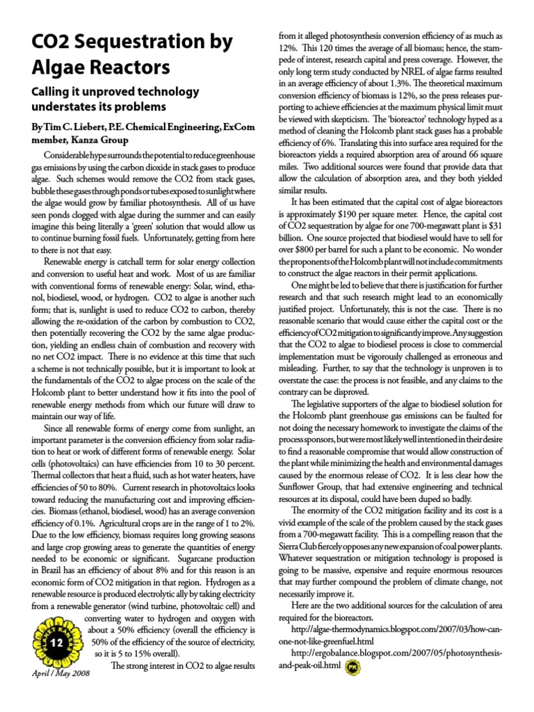 CO2 Sequestration by Algae Reactors: Calling It Unproved Technology ...