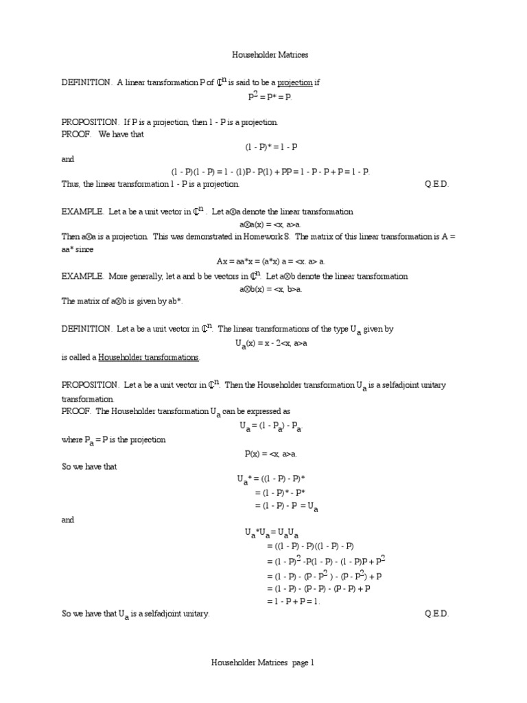 Householder Matrices | Matrix (Mathematics) | Complex Number