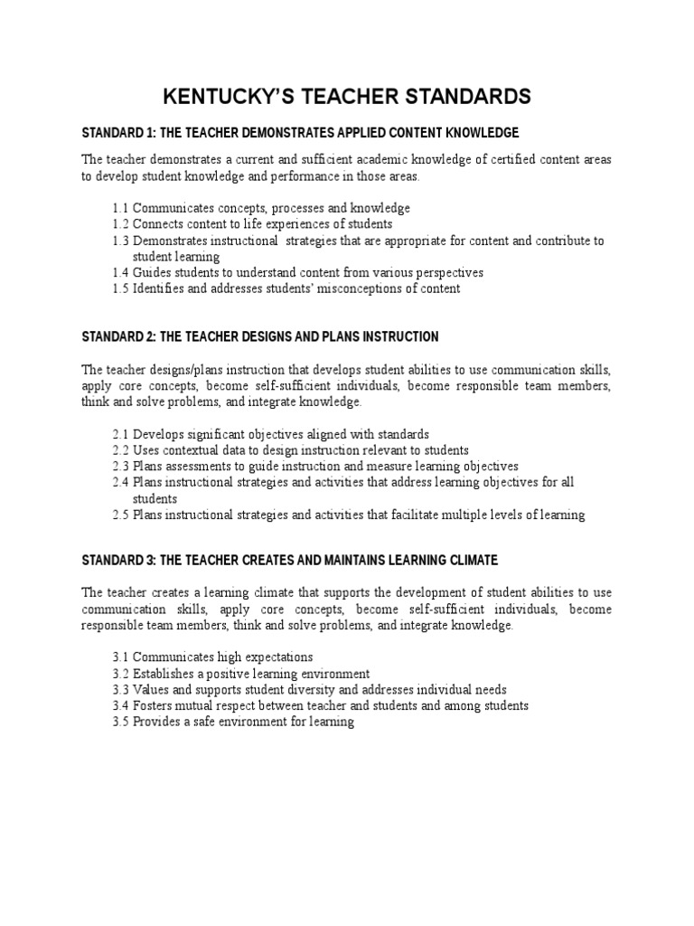 Kentucky Teacher Standards Overview | PDF | Educational Assessment ...