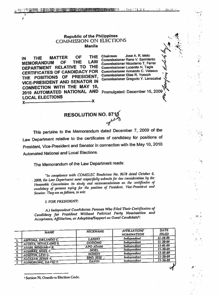 Comelec Resolution No. 8713 | PDF