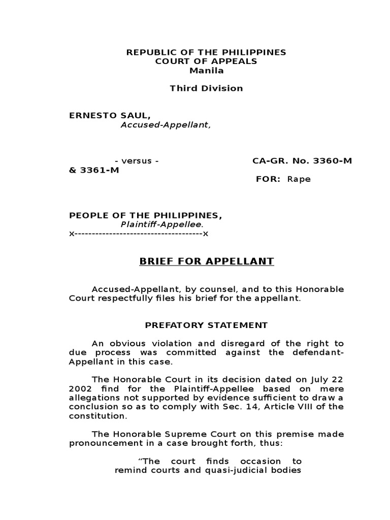 Sample Brief For Appellant-Rape | PDF | Brief (Law) | Appeal