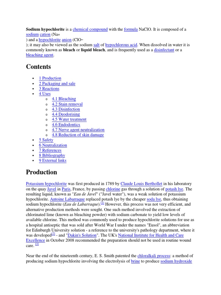 Sodium Hypochlorite Is A Chemical Compound With The Formula NaClO | PDF ...