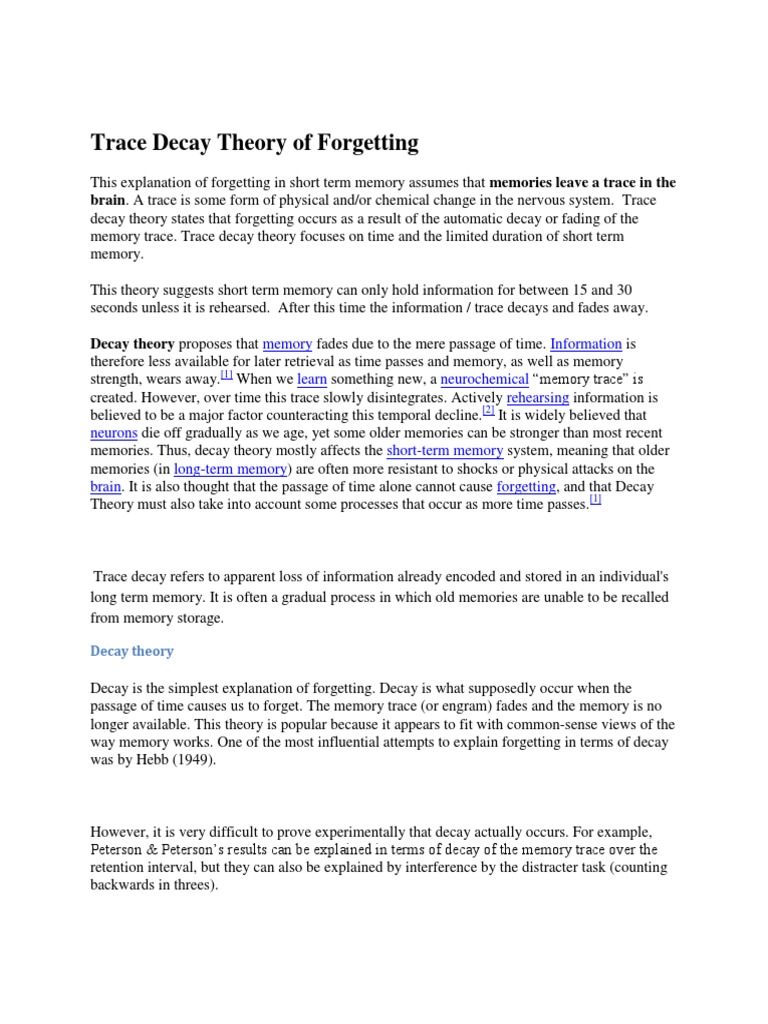 Trace Decay Theory of Forgetting | PDF | Memory | Behavioral Neuroscience
