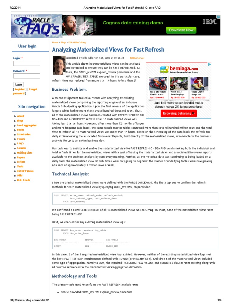 Analyzing Materialized Views For Fast Refresh - Oracle FAQ PDF | PDF ...