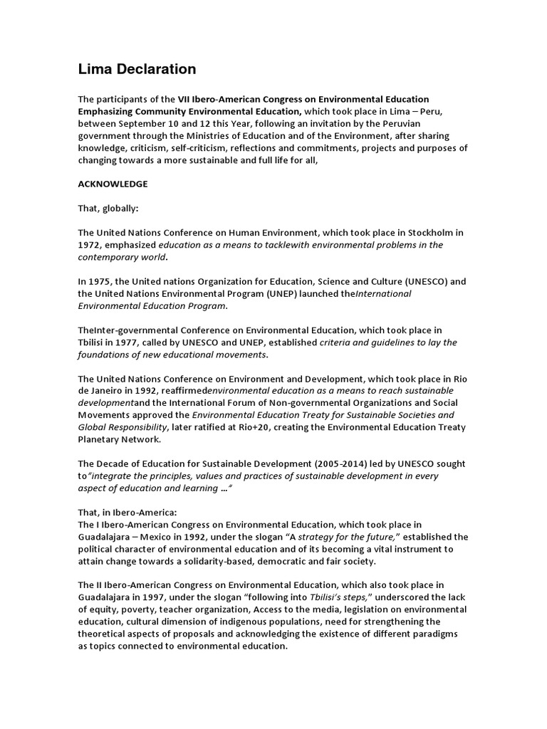 Lima Declaration | PDF | Sustainability | Sustainable Development