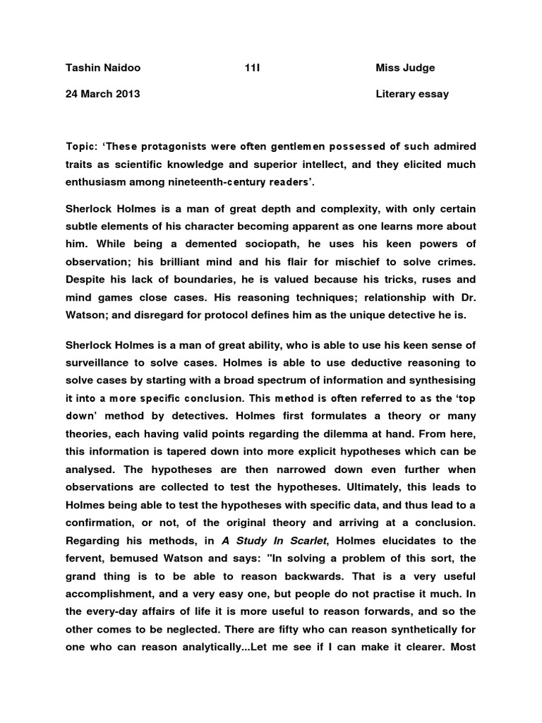 Sherlock Holmes Essay | PDF | Sherlock Holmes | Dr. Watson