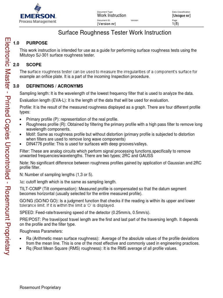 Surface Roughness Tester Work Instruction | PDF | Surface Roughness ...