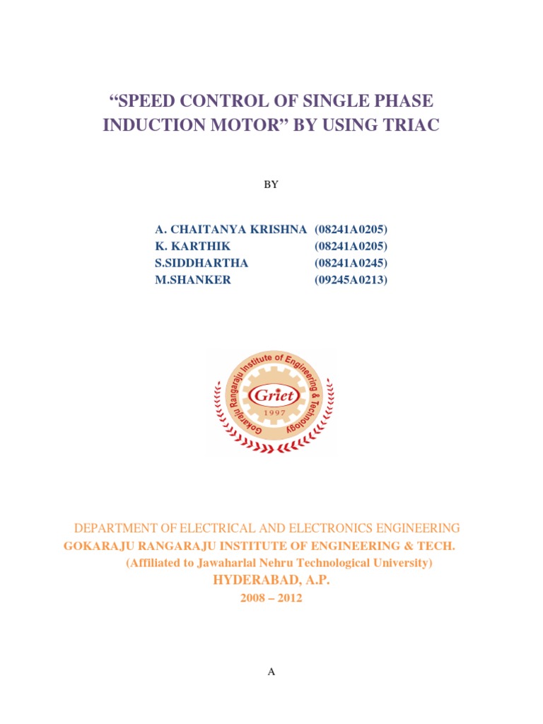 Speed Control of Single Phase Induction Motor" by Using Triac | PDF