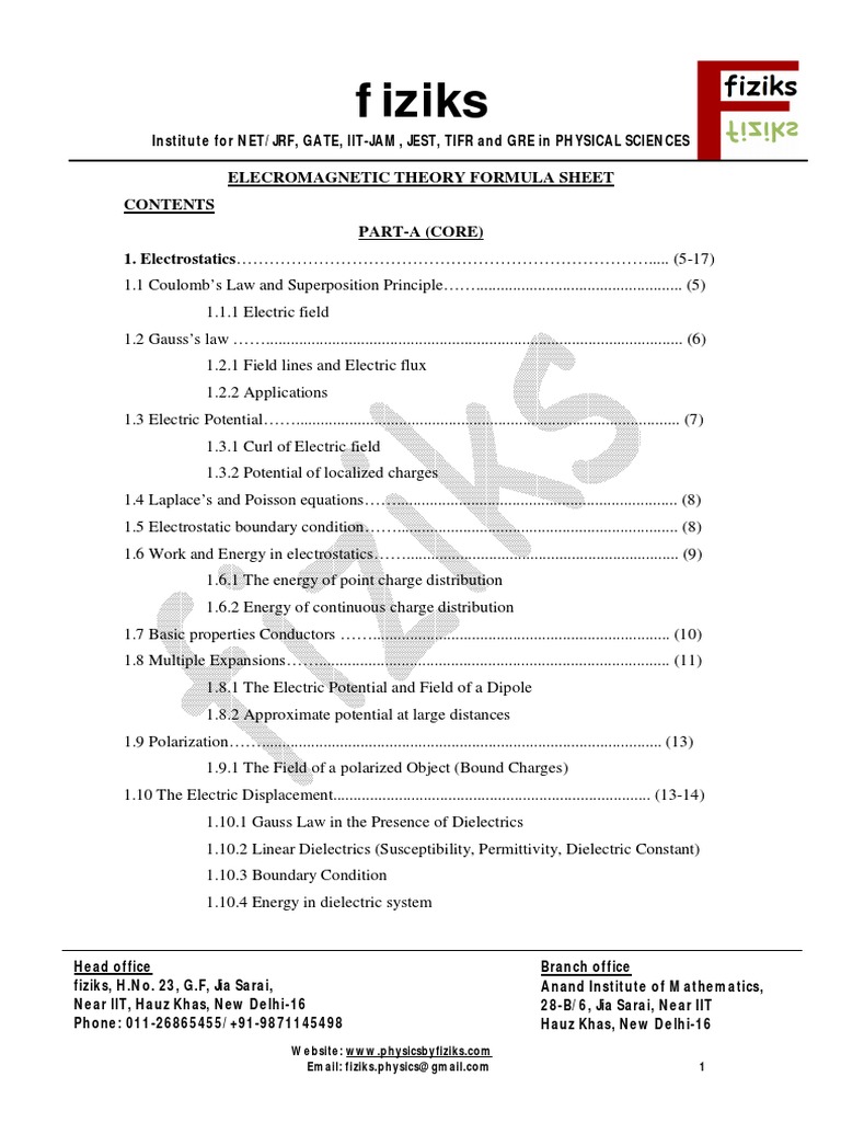 EMT Formula Sheet MSC Level | PDF | Dielectric | Maxwell's Equations