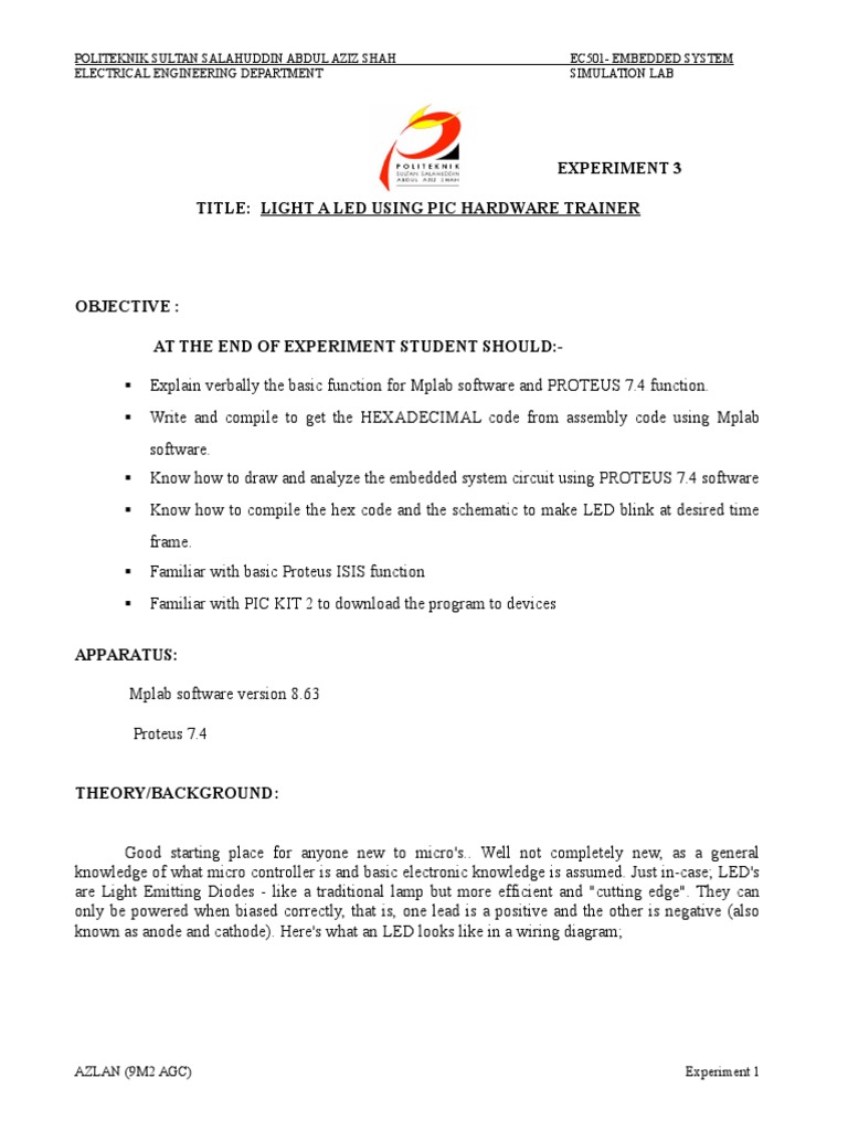 LAB3 Embedded | PDF | Pic Microcontroller | Light Emitting Diode