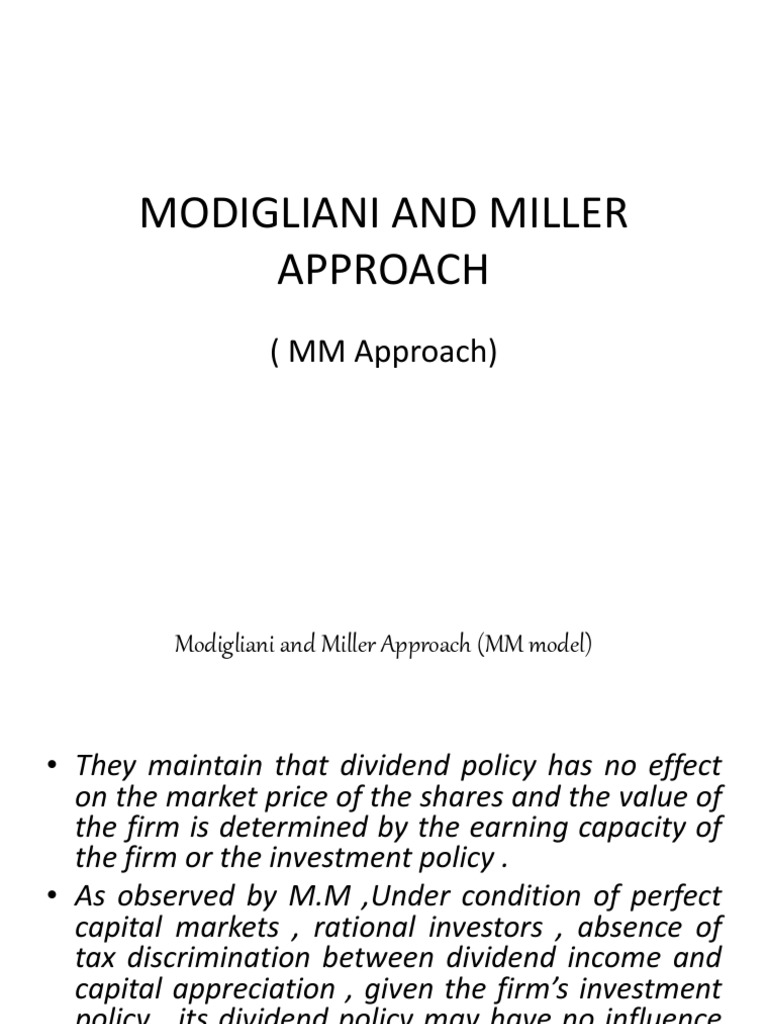 Modigliani and Miller Approach | PDF | Dividend | Investor