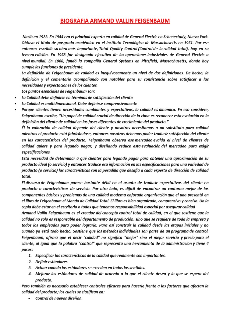 Biografia Armand Vallin Feigenbaum | PDF | Calidad (comercial) | Marketing