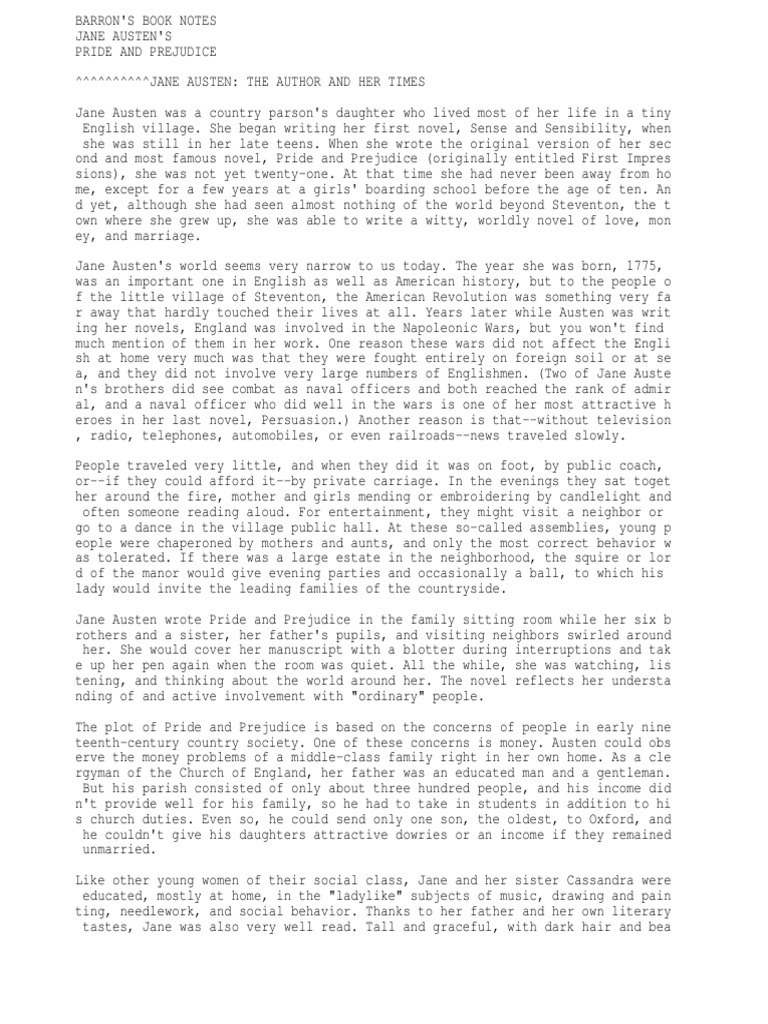 Pride and Prejudice - Notes | PDF