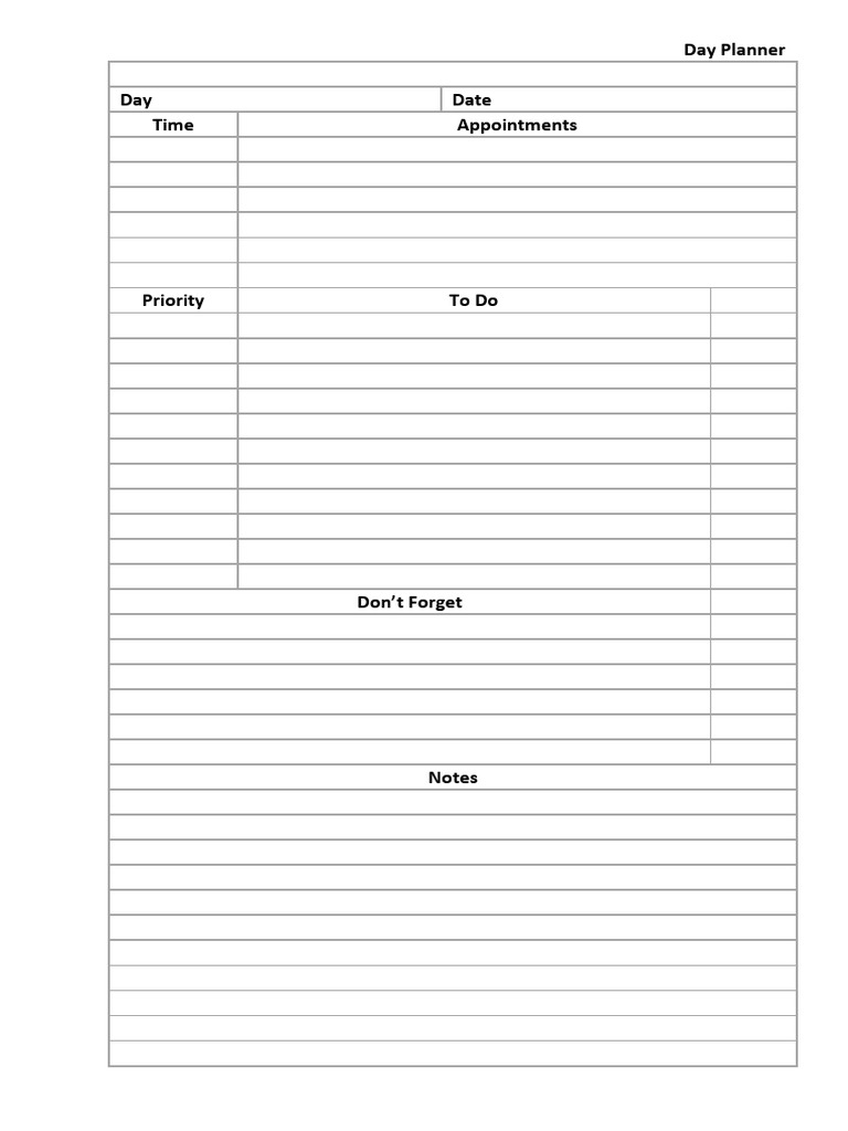 Day Planner Day Date Time Appointments | PDF