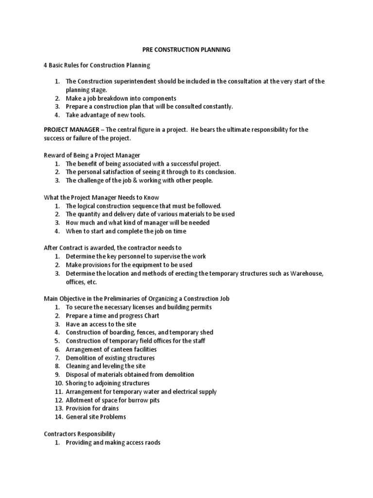 Pre-Construction Planning Essentials | PDF | General Contractor ...