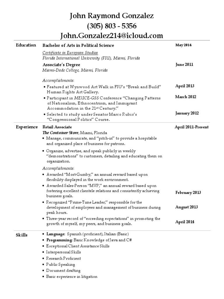 John Gonzalez: Political Science Graduate Resume | PDF | Career & Growth