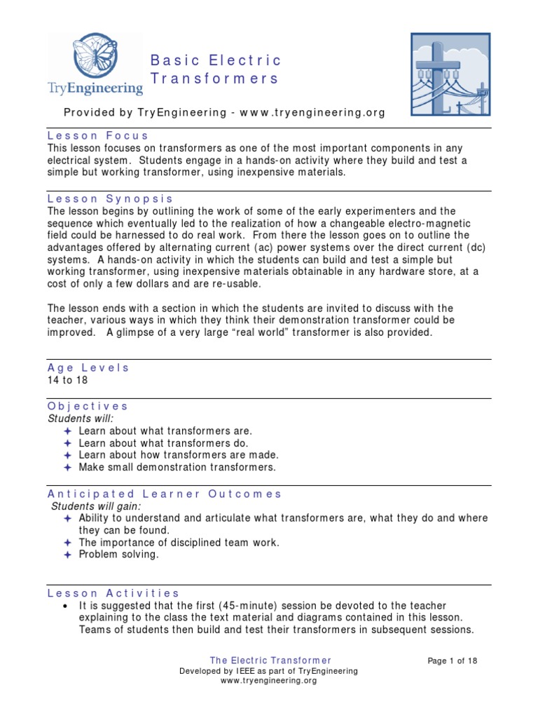 Basic Electric Transformers: Provided by Tryengineering | PDF ...
