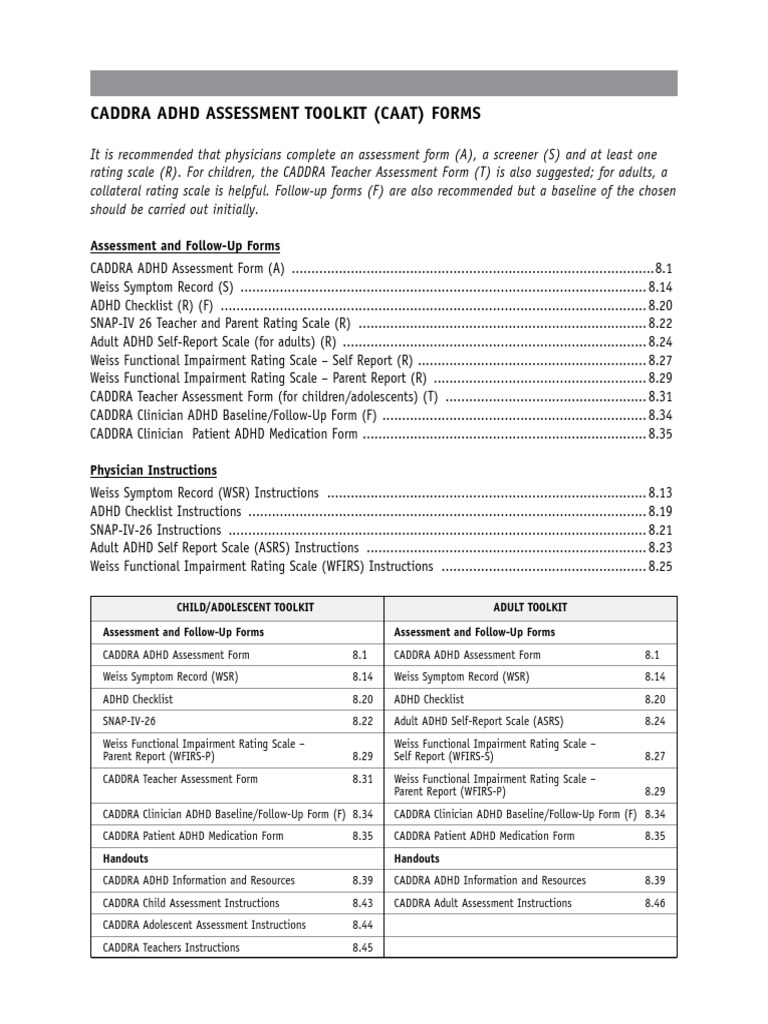 CaddraGuidelines2011 Toolkit | PDF | Attention Deficit Hyperactivity ...