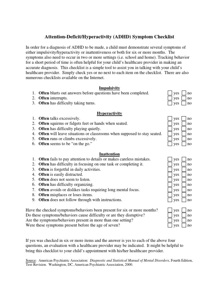 Assessing ADHD Symptoms: An Effective Checklist for Diagnosing ...