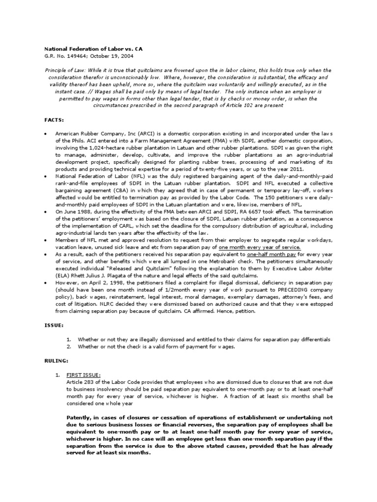National Federation of Labor Vs CA CD | PDF | Wage | Employment