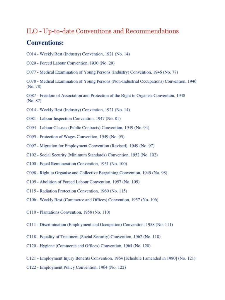 ILO Conventions and Recommendations List | PDF | International Labour ...