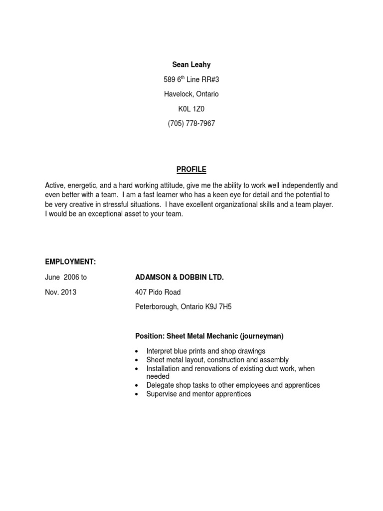 Iroquois Falls High School Graduate Resume | PDF