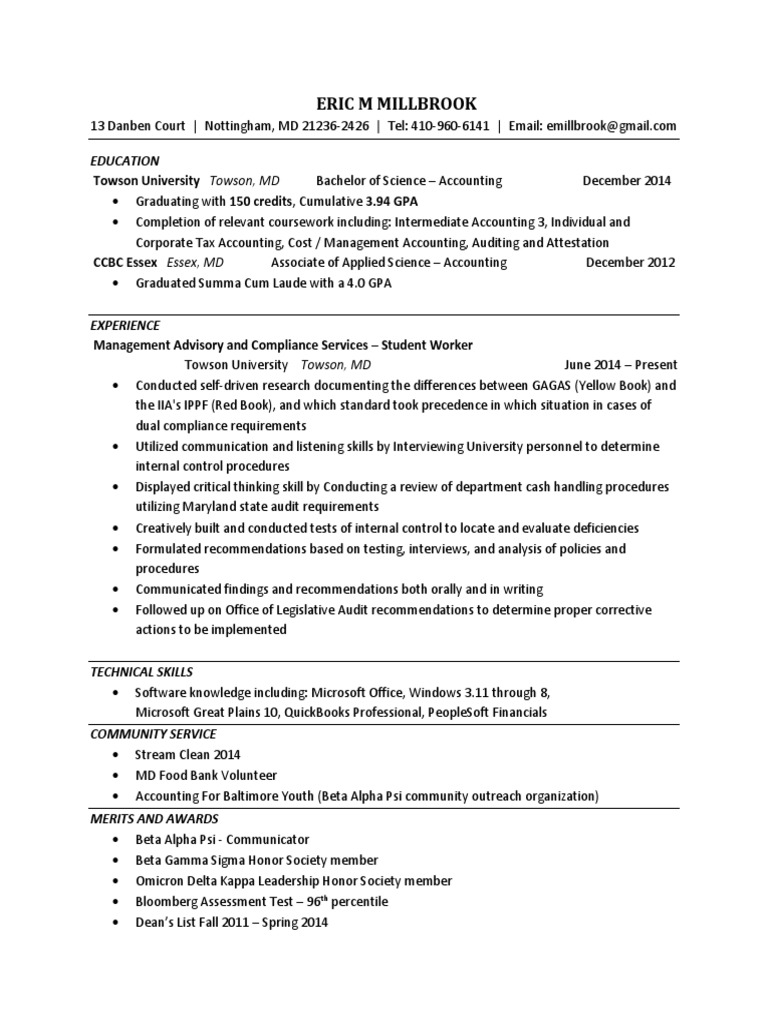 Millbrook Eric Resume One Page | PDF