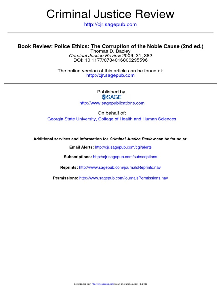 Criminal Justice Review: Book Review: Police Ethics: The Corruption of ...