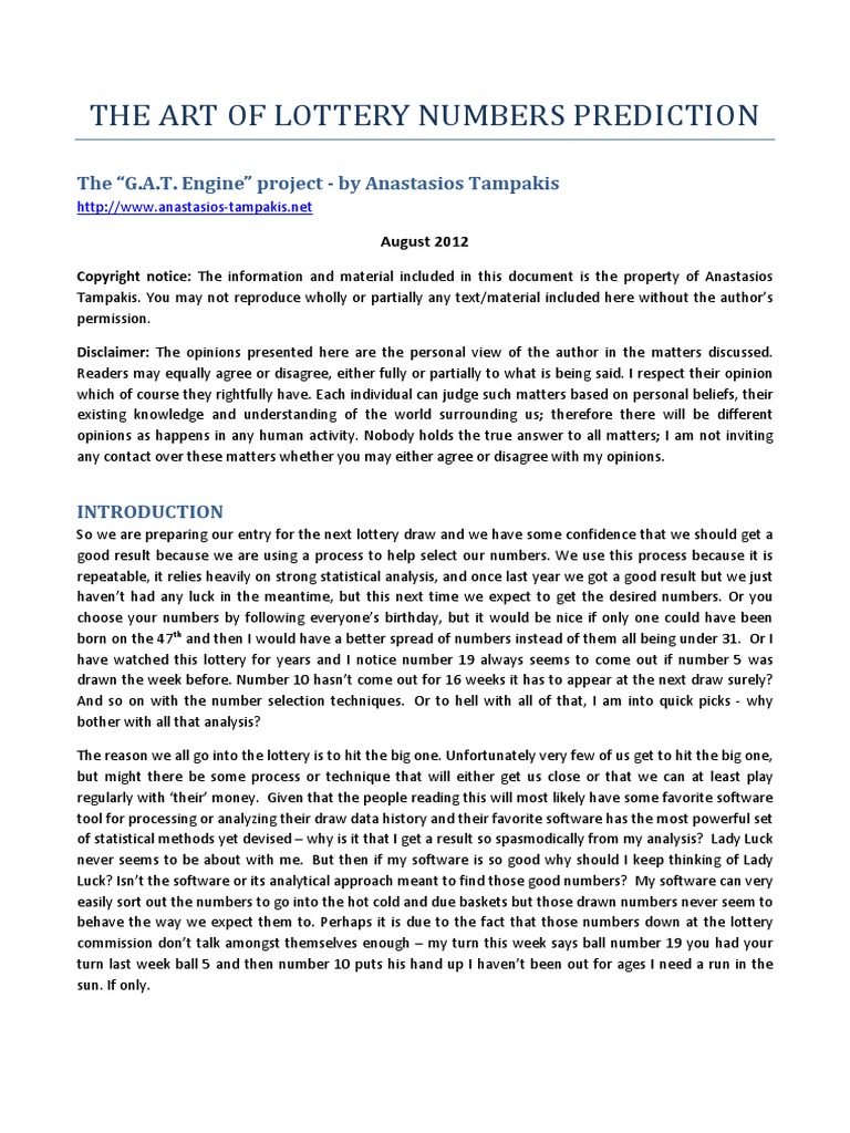 The Art of Lottery Numbers Prediction PDF | PDF | Randomness | Prediction