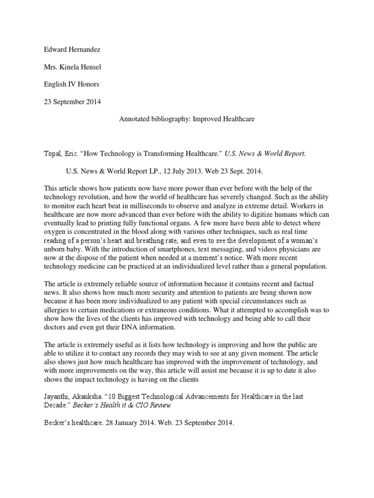 annotated bibliography final | Patient | Health Care
