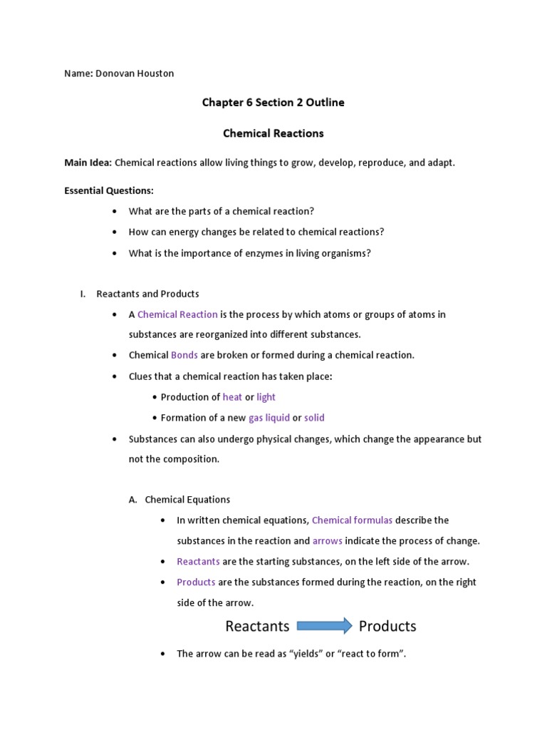 Chapter 6 Section 2 Outline | PDF | Product (Chemistry) | Chemical ...