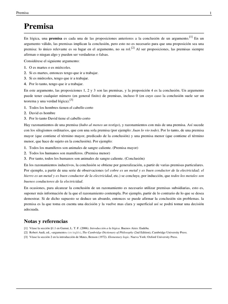 Definición y características de premisas | PDF | Argumento | Lógica ...