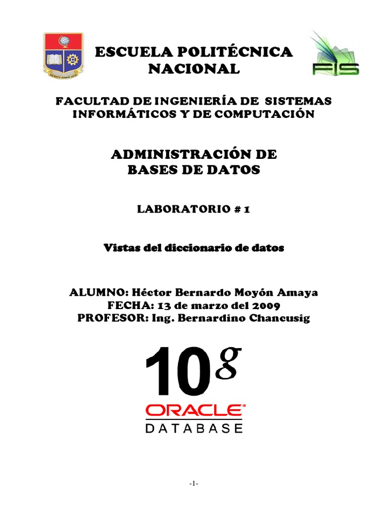 Diccionario de Datos Oracle 10g PDF | PDF | SQL | Tabla (base de datos)