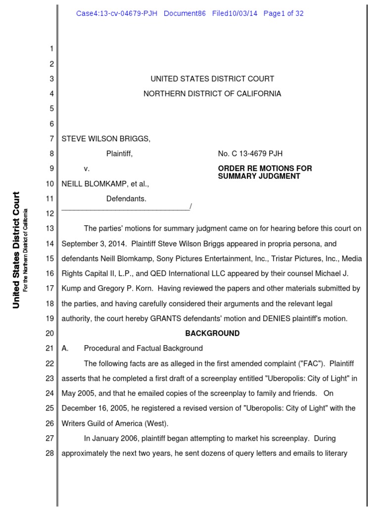Order Re Motions For Summary Judgment | PDF | Substantial Similarity ...