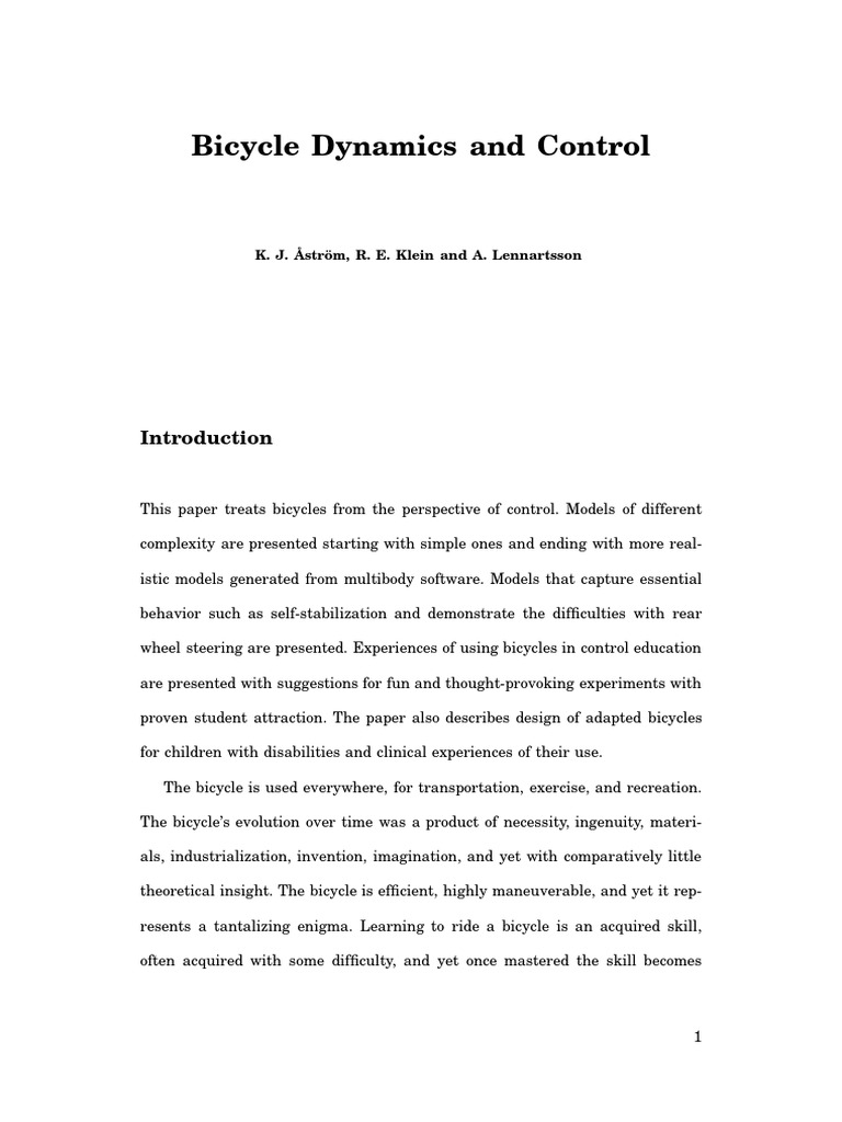 Bycicle Dynamics and Control | PDF