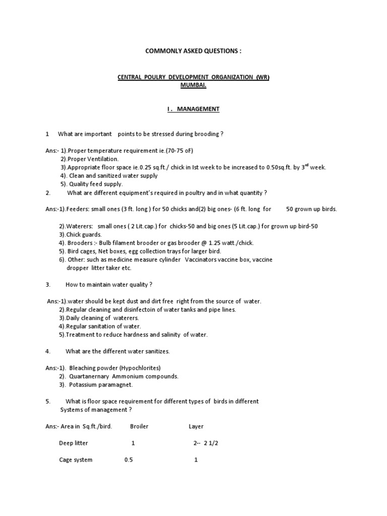 Commonly Asked Questions Poultry | PDF | Animal Feed | Broiler