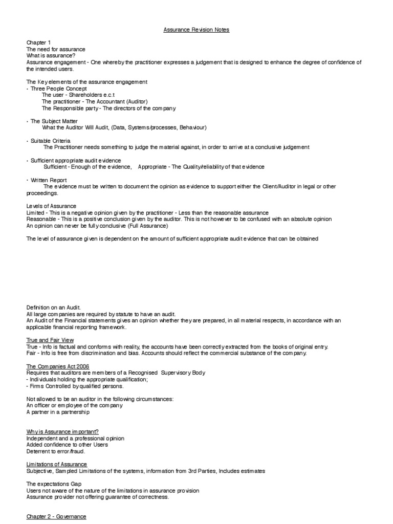 Assurance Notes | PDF | Financial Audit | Audit