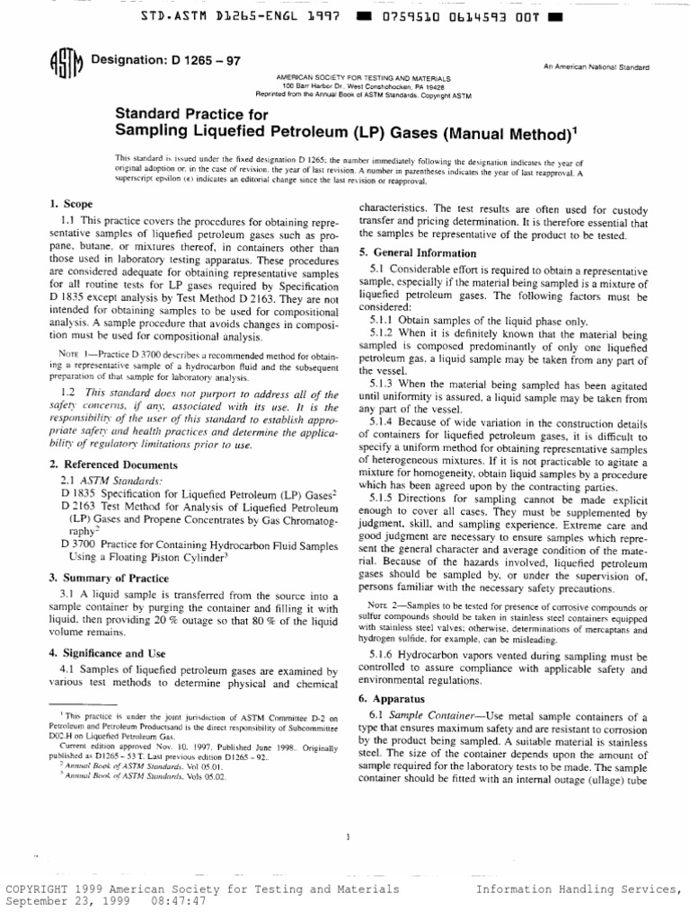 Norma ASTM D1265 Toma Muestra GLP PDF | PDF