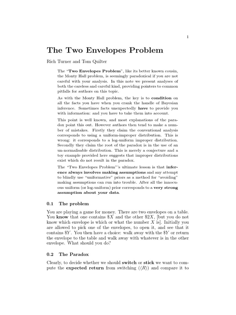 The Two Envelopes Problem | Download Free PDF | Infinity | Scientific ...