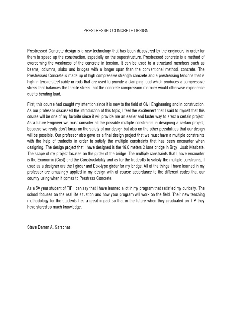 Reflective Essay | PDF | Foundation (Engineering) | Prestressed Concrete