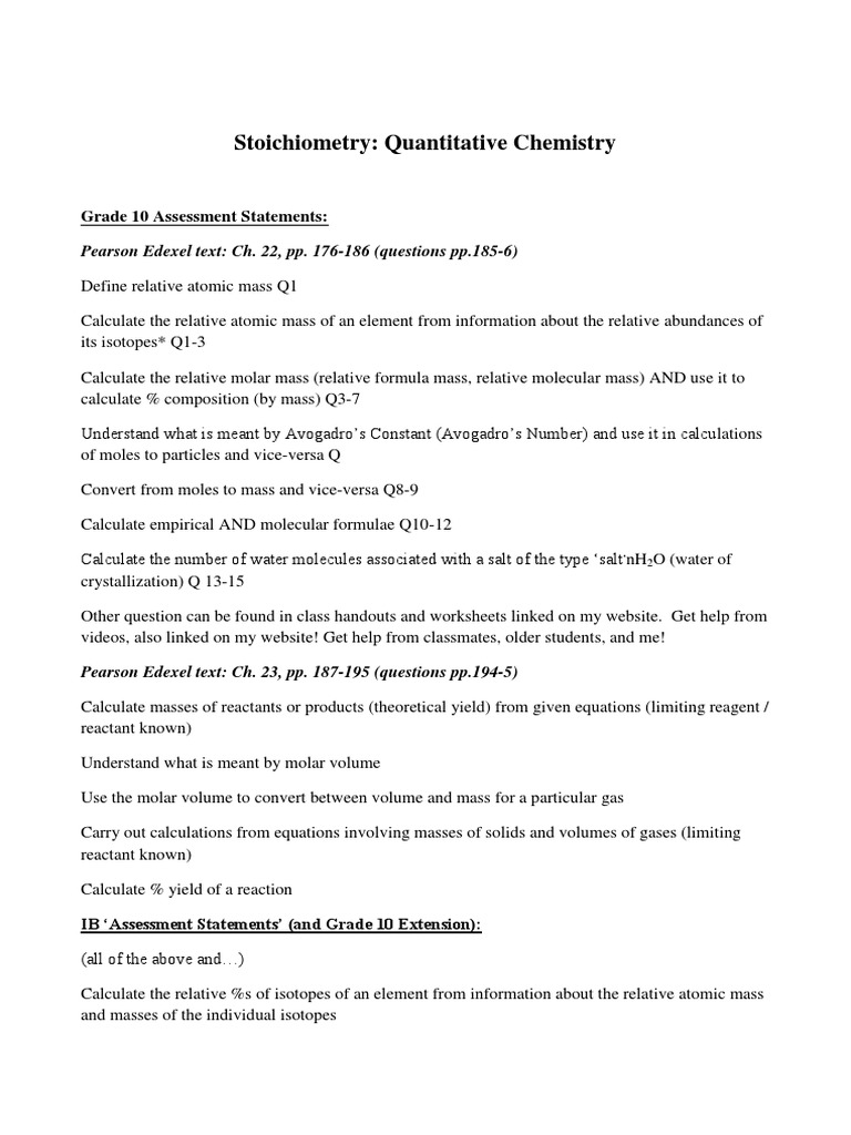 Stoichiometry for Grade 10 Chemistry | PDF